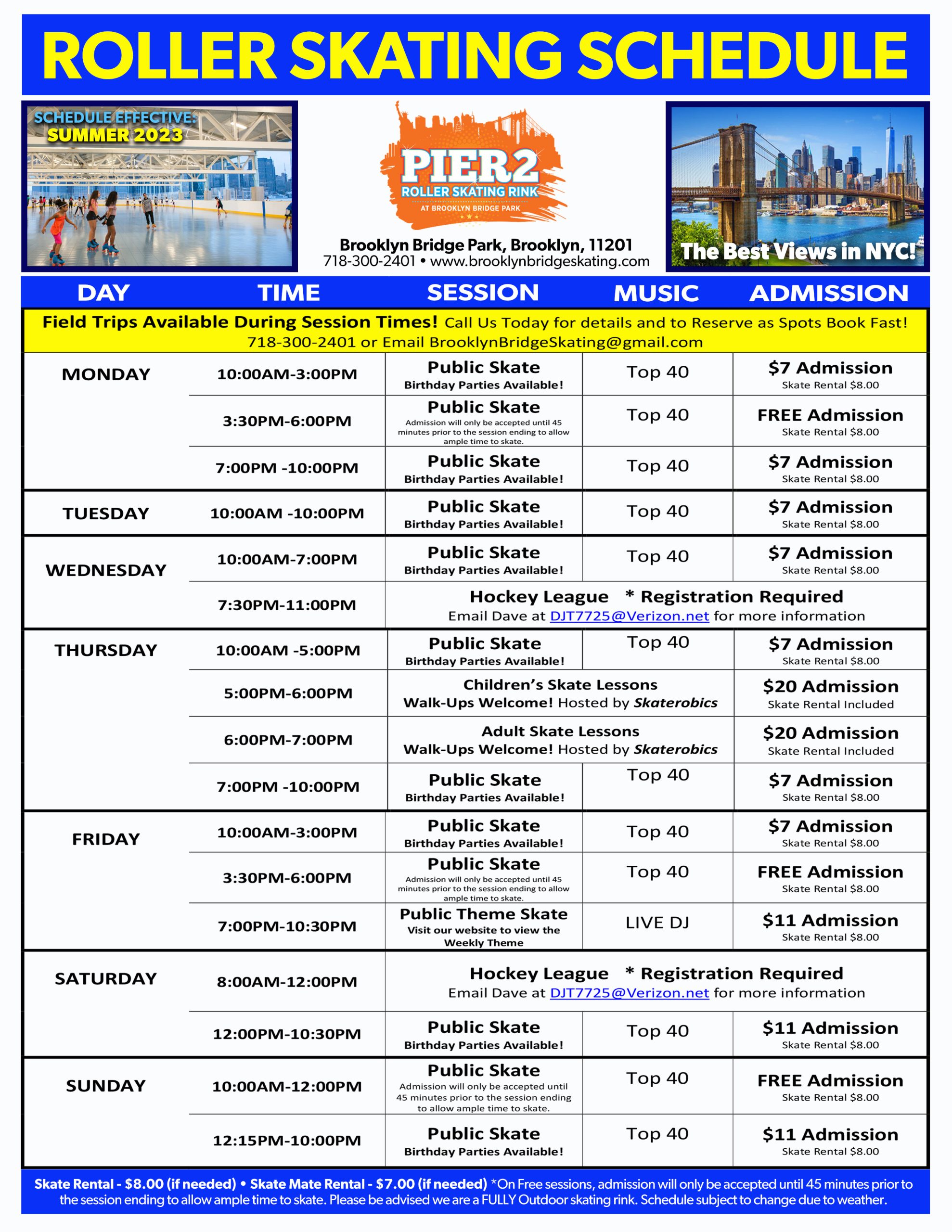 Schedule & Events – Pier 2 Roller Rink at Brooklyn Bridge Park