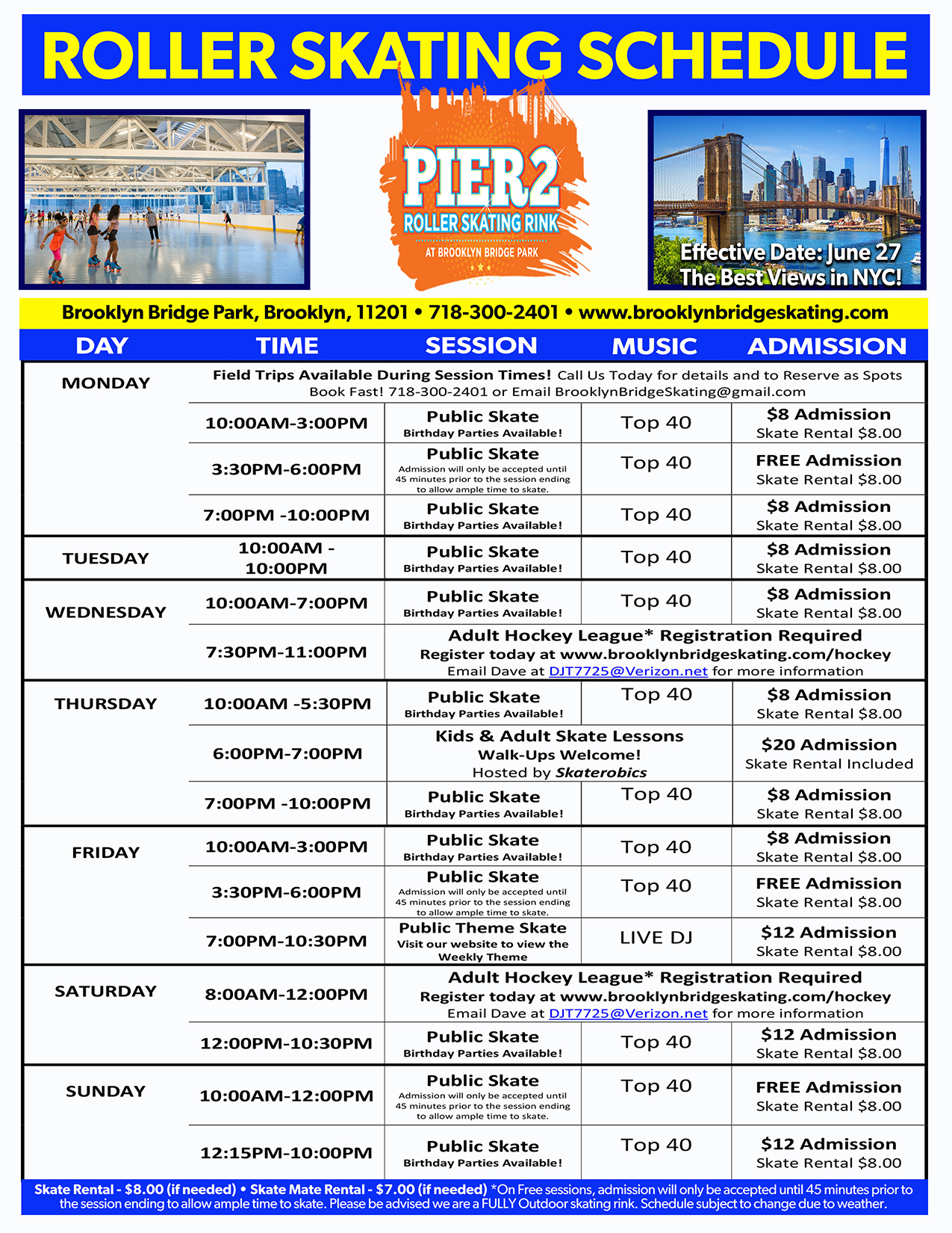 Schedule & Events – Pier 2 Roller Rink at Brooklyn Bridge Park